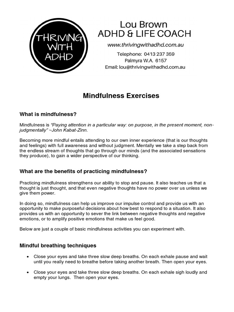 Thriving With ADHD Mindfulness Exercises | PDF | Mindfulness | Thought