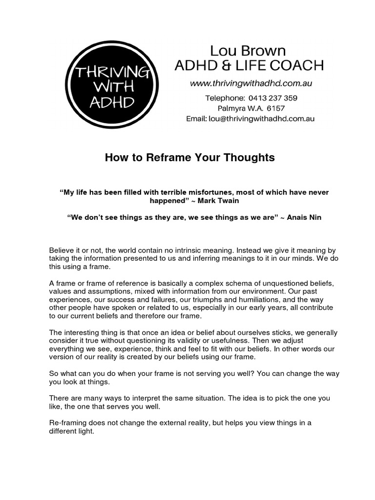 Thriving With ADHD How To Reframe Your Thoughts | PDF | Self-Improvement