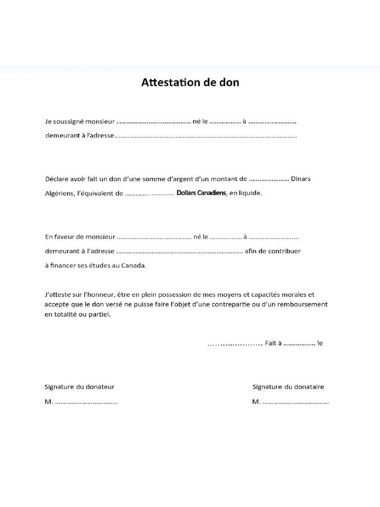 Attestation de Don | PDF