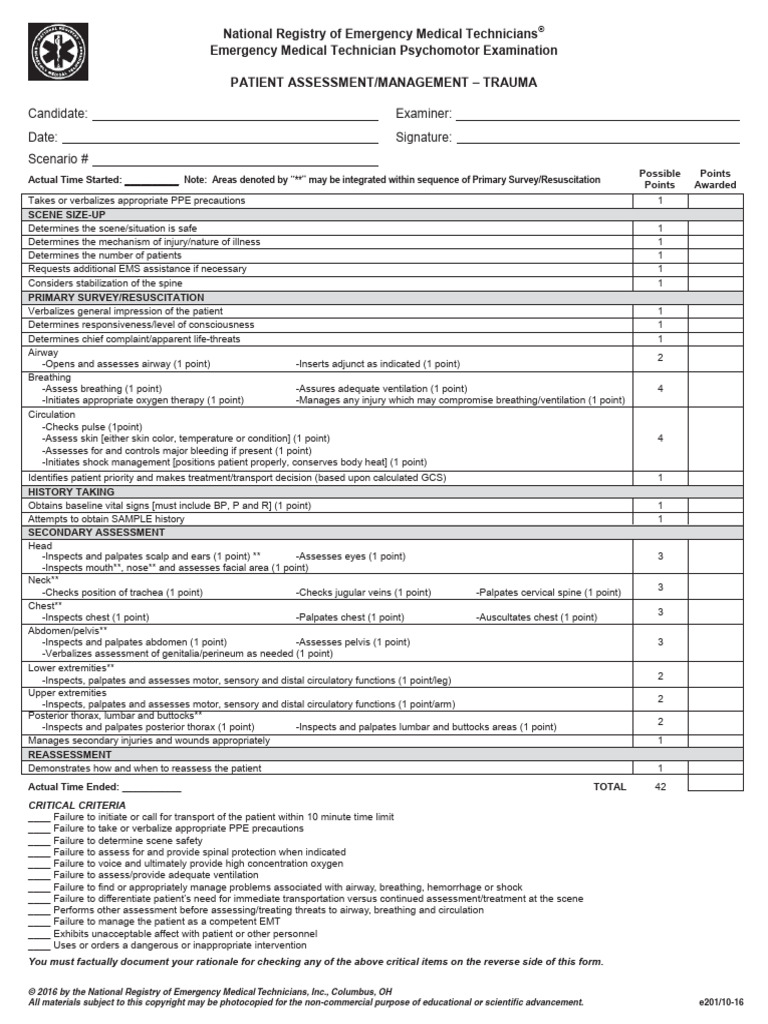 Nremt Skills Sheets | PDF | Cardiopulmonary Resuscitation | Emergency ...
