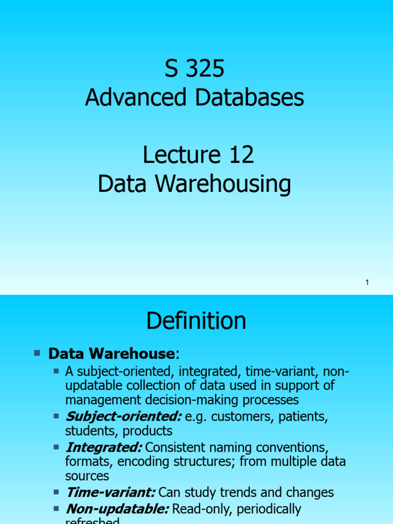 Lecture 13 - Data Warehousing | PDF | Data Warehouse | Information Management