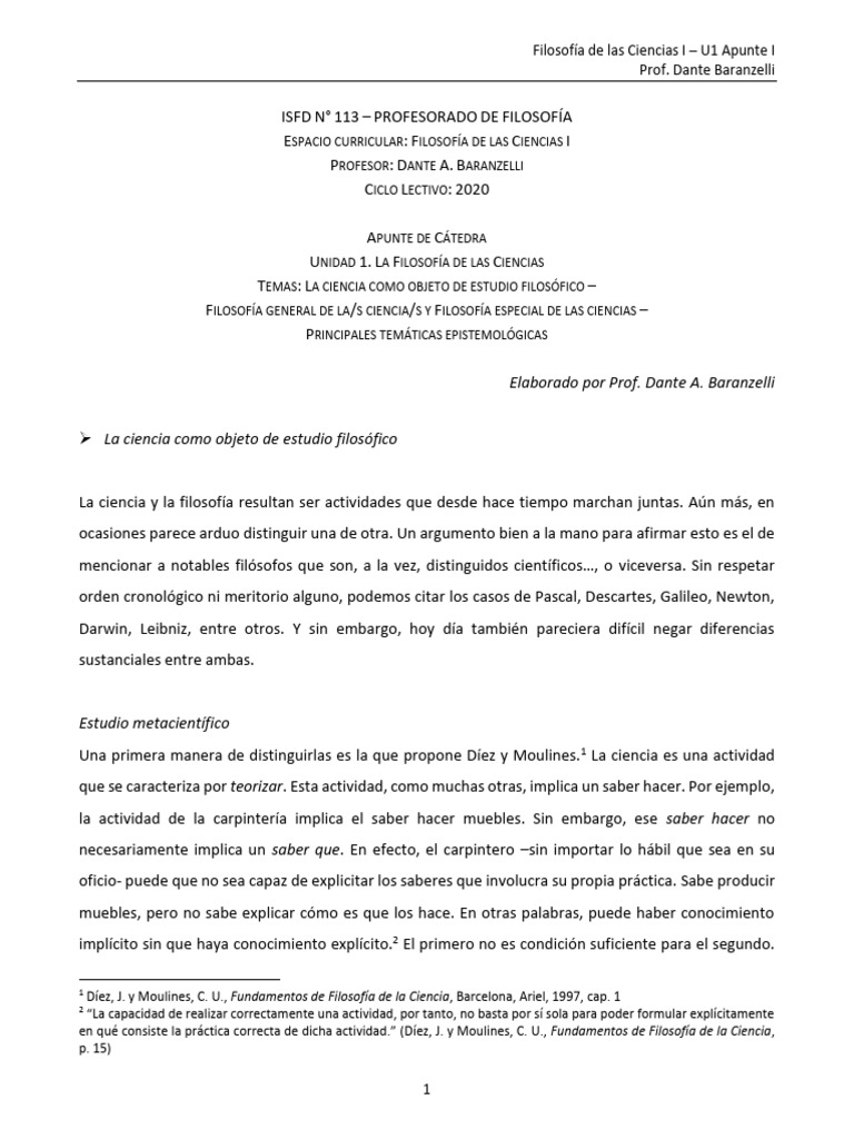 La Filosofia de Las Ciencias U1 Apunte I | PDF
