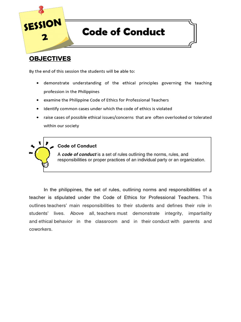 ProfEd 312 Lesson 4 Code of Conduct | PDF