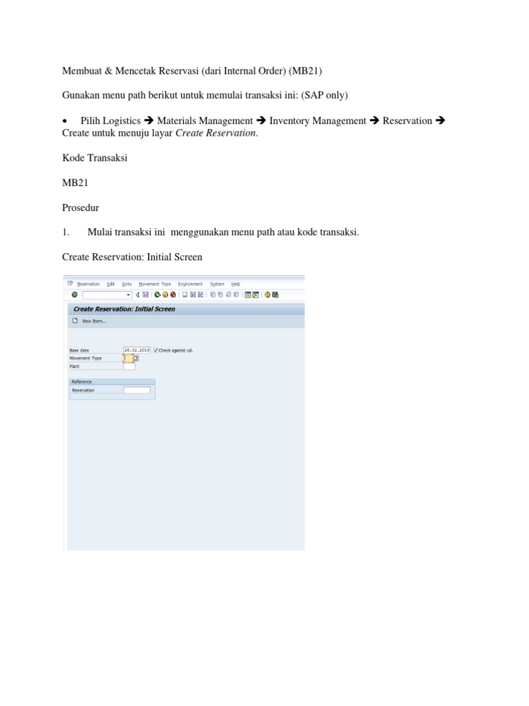 Membuat Reservasi Order OK | PDF