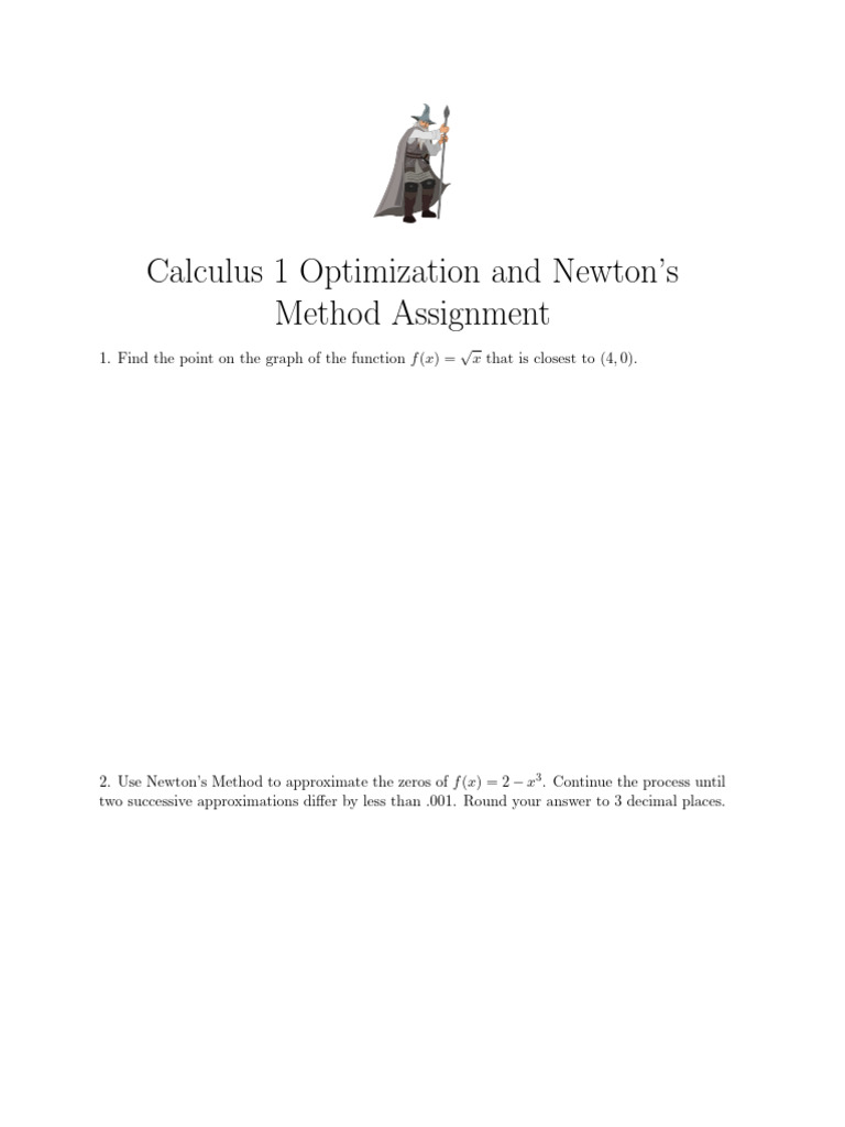 Calculus 1 Optimization Newtons Assignment Pdf