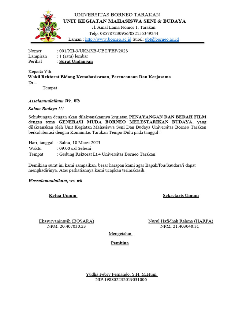 Surat Undangan Wakil Rektor 3 | PDF