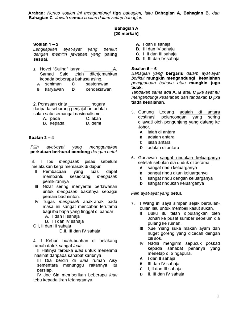 Ppt Bm f3 2023 Kertas1 v2 | PDF