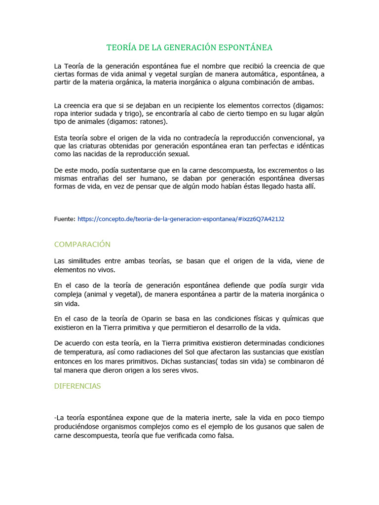 Teoría de La Generación Espontánea | PDF | Vida | Abiogénesis