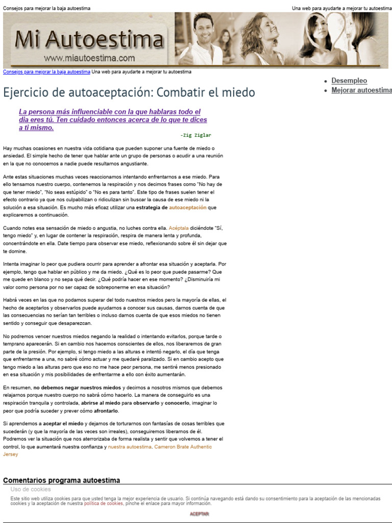 Ejercicio de Autoaceptación - Combatir El Miedo - Consejos para Mejorar La Baja Autoestima | PDF ...