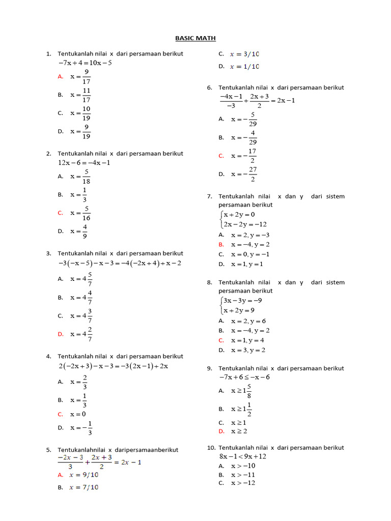 Bas. Math+Math Revisi Soal PPDB Desember 2019 | PDF