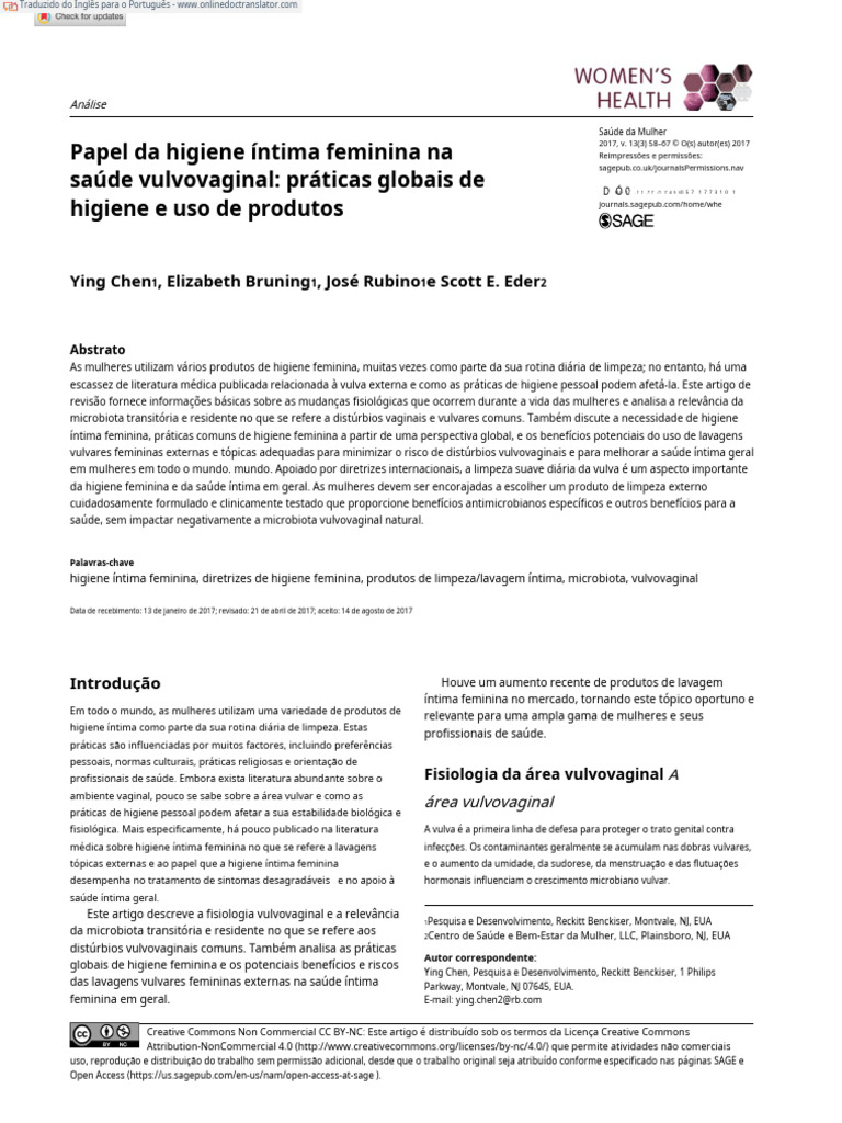 Chen Et Al 2017 Role of Female Intimate Hygiene in Vulvovaginal Health ...