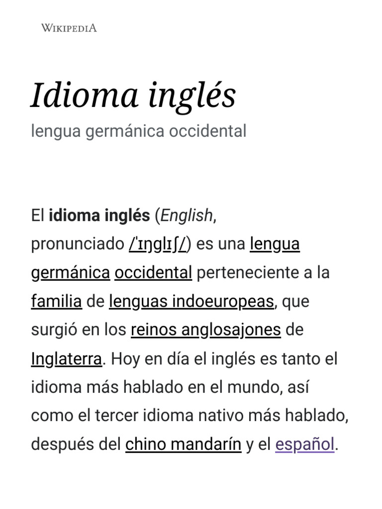 Idioma Inglés - Wikipedia, La Enciclopedia Libre | PDF