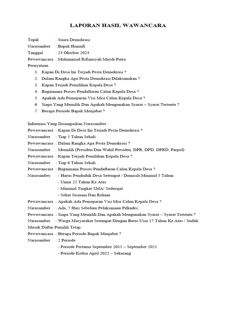 Laporan Hasil Wawancara | PDF