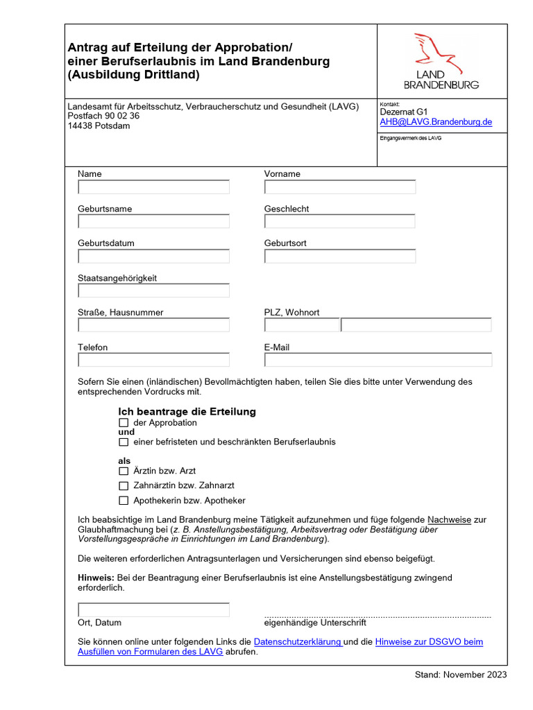 G1-A-5 Drittland Antrag Appro BE Aufstellung Form1 | PDF