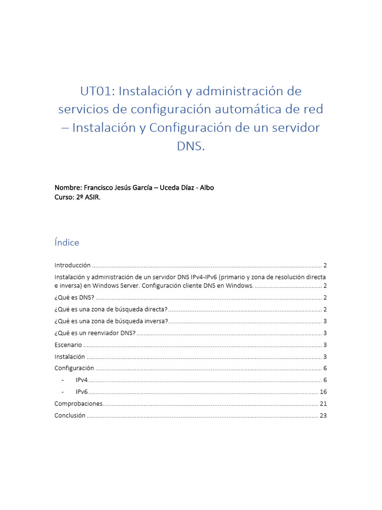 Ut02 DNS 1 Instalacion Configuracion DNS Windows | PDF | sistema de nombres de dominio | Yo Pv6