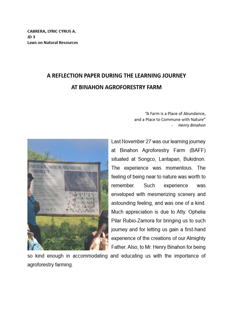 Reflection Paper - Learning Journey With Nature | PDF