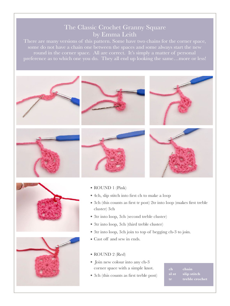 The Classic Crochet Granny Square by Emma Leith: CH Chain SL ST Slip ...