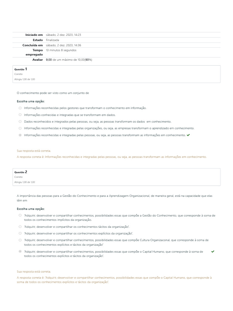 Prova Aprendizagem Organizacional Nota 09 | PDF