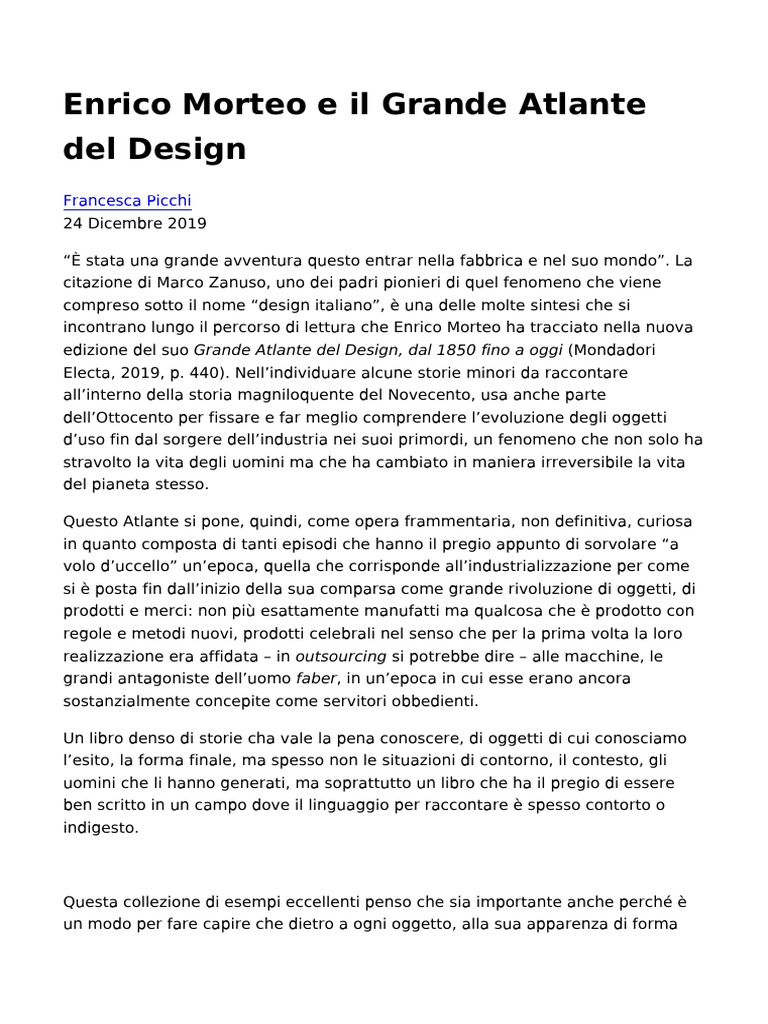 Enrico Morteo e Il Grande Atlante Del Design | PDF