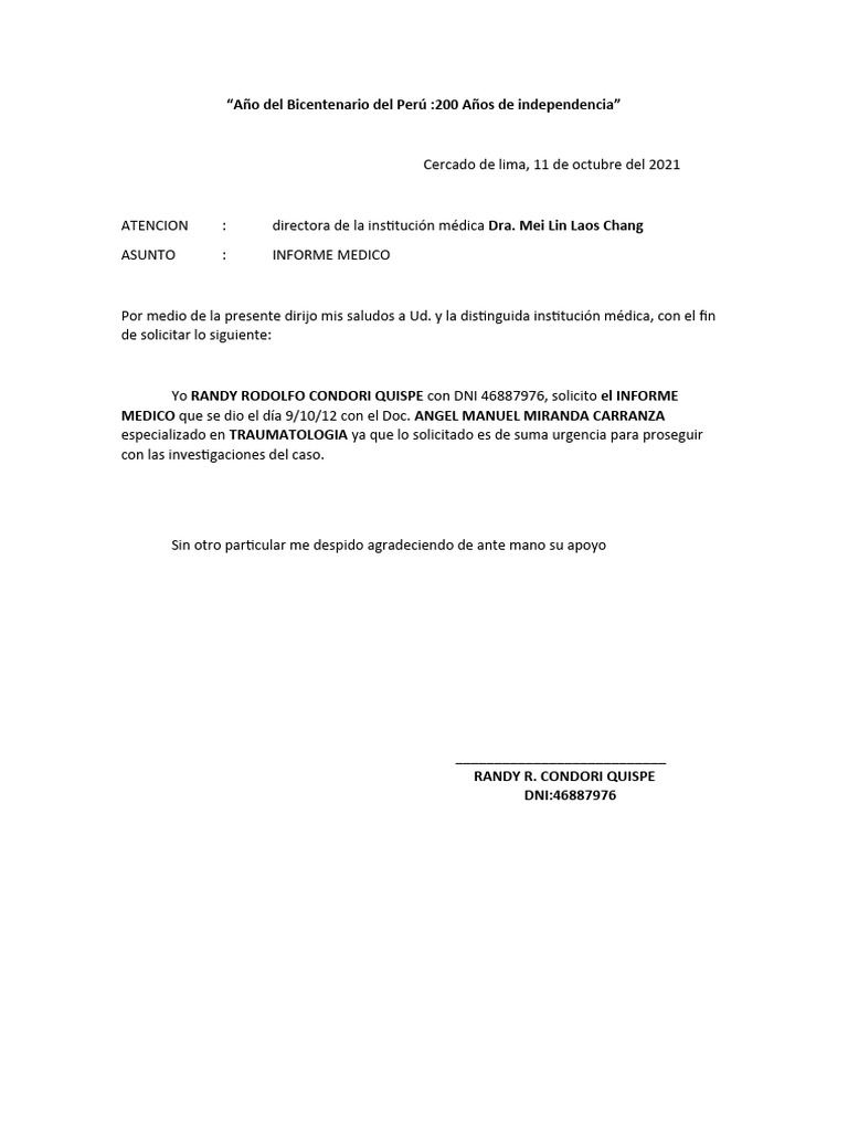 Solicitud Informe Medico | PDF