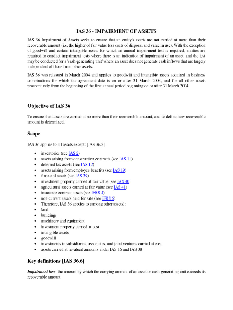 IAS 36: Impairment of Assets Overview | PDF | Fair Value ...