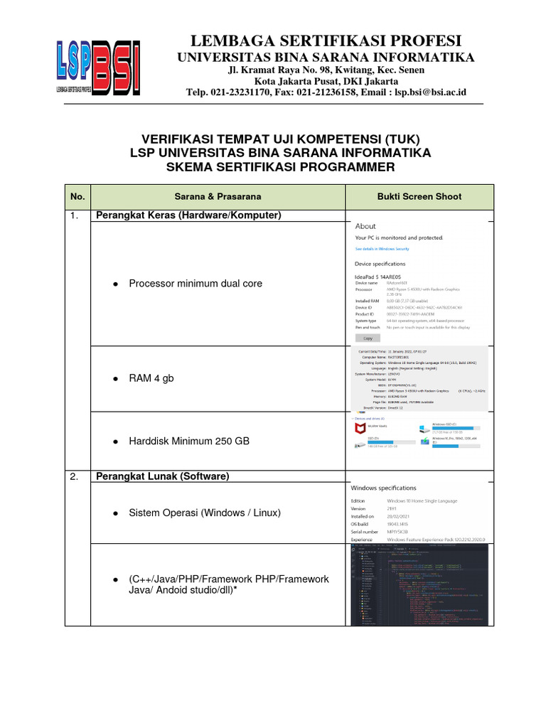 Contoh Verifikasi TUK | PDF
