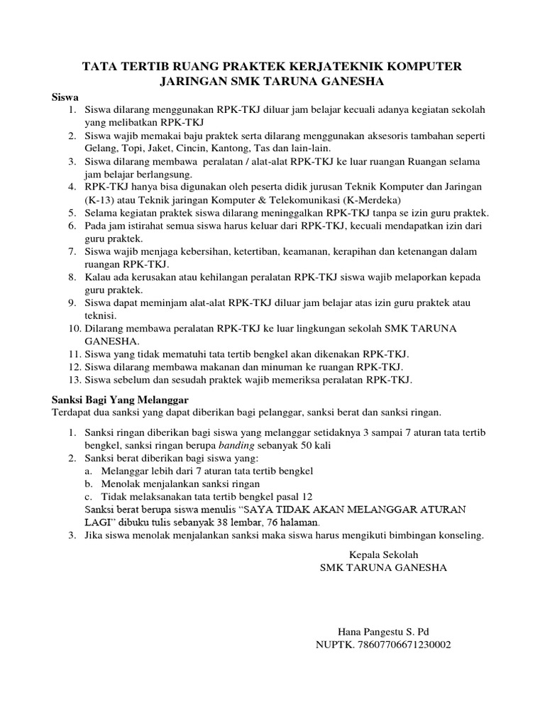 SOP Dan Tata Tertib RPK TKJ | PDF | Komputer