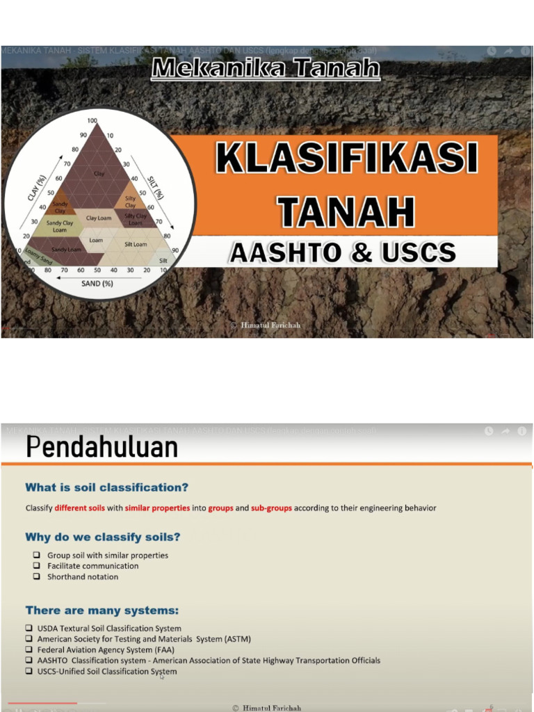 Klasifikasi Tanah AASHTO & USCS (Mekanika Tanah) - Himatul Farichah (YT) | PDF
