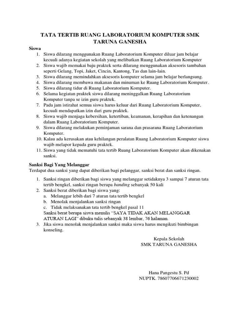SOP Dan Tata Tertib Laboratorium Komputer | PDF