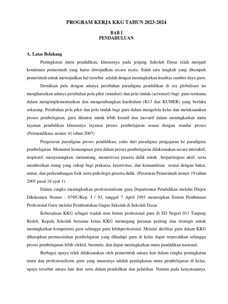 Program Kerja KKG | PDF