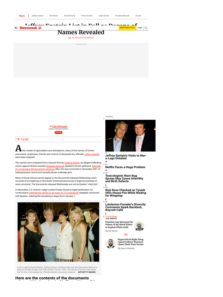 Jeffrey Epstein List in Full As Dozens of Names Revealed | PDF