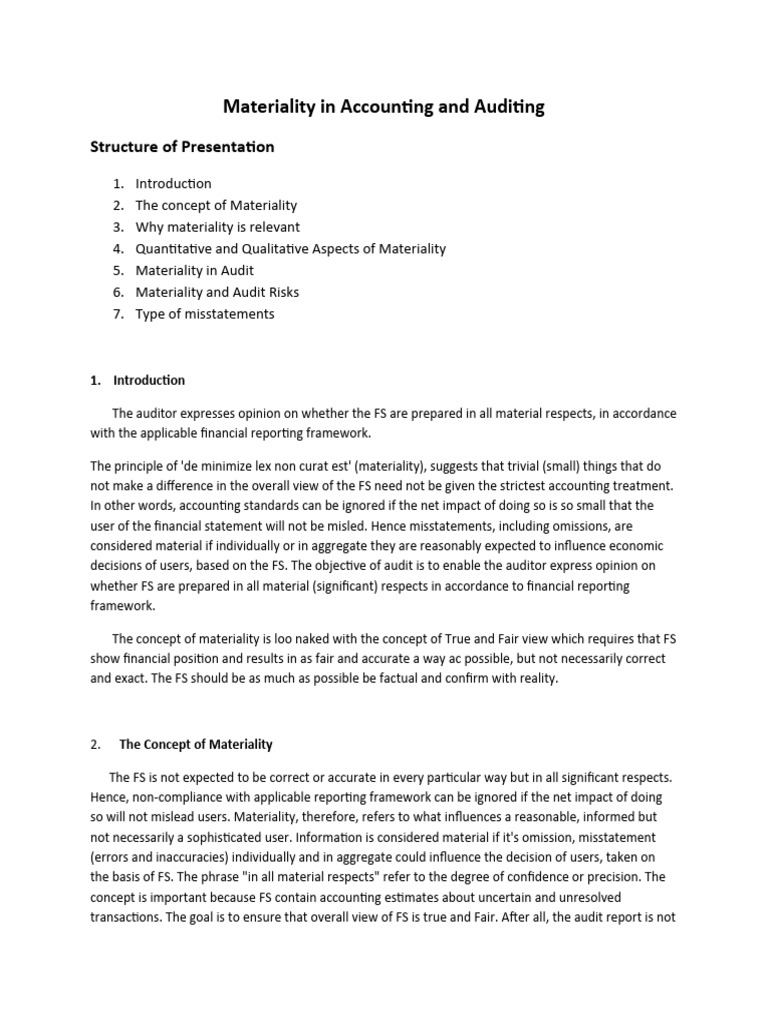 Materiality in Accounting and Auditing | PDF | Audit | Financial Audit