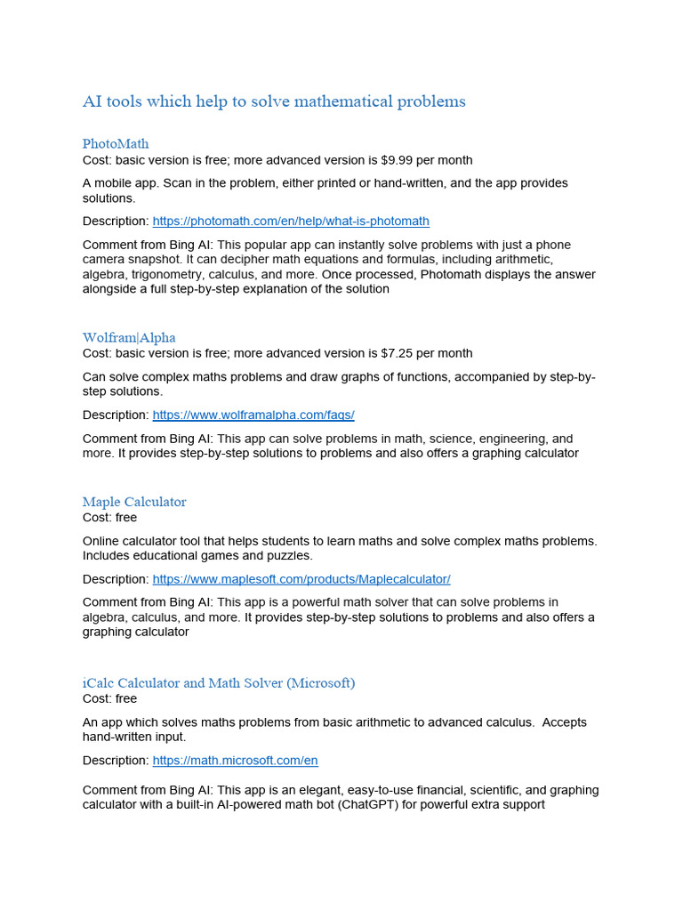 AI Tools For Maths | PDF | Mathematics | Artificial Intelligence