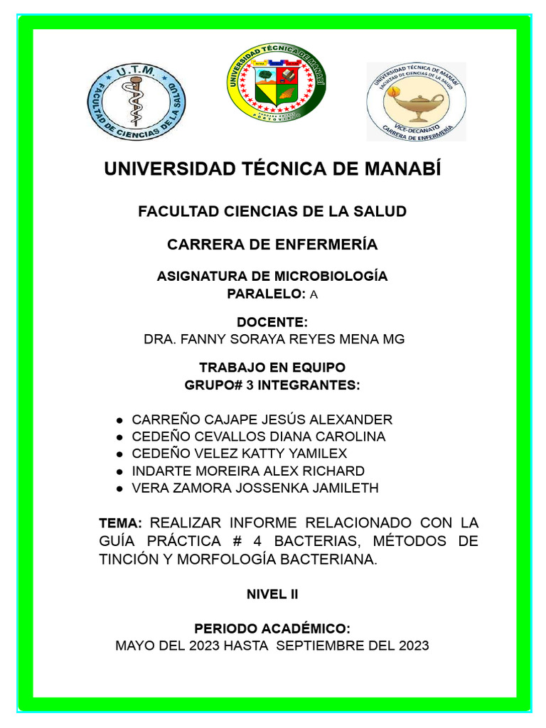 Informe de Practica 4 BACTERIAS, MÉTODOS DE TINCIÓN Y MORFOLOGÍA BACTERIANA. | PDF