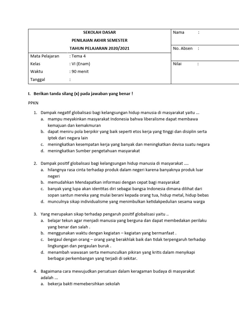 Pas Tematik 6a Tema 4 | PDF