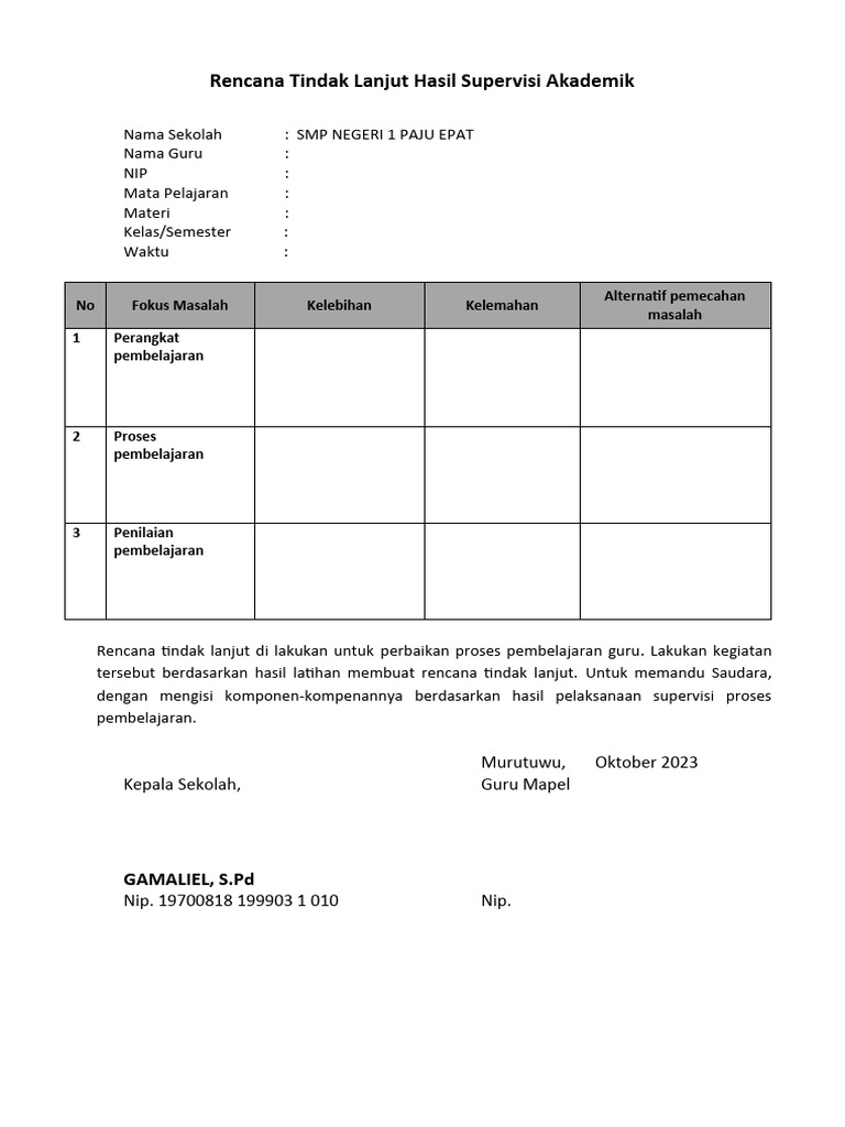 Merancang Tindak Lanjut Hasil Supervisi Akademik | PDF