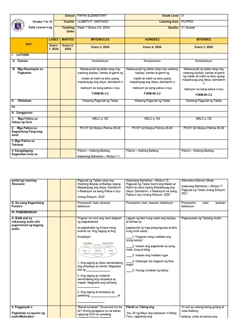 Dll-Filipino-Q2-Week 7 | PDF