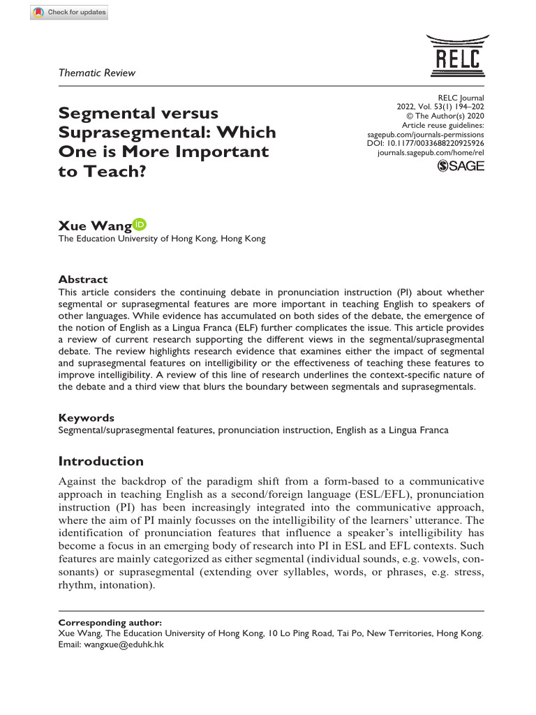 Segmental vs Suprasegmental Debate | PDF | English As A Second Or Foreign Language | Second ...