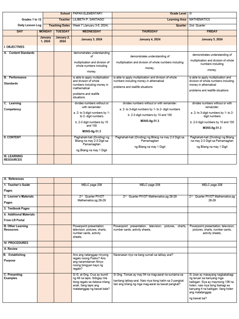 Dll-Mathematics-Q2-Week 7 | PDF | Division (Mathematics) | Abstract Algebra