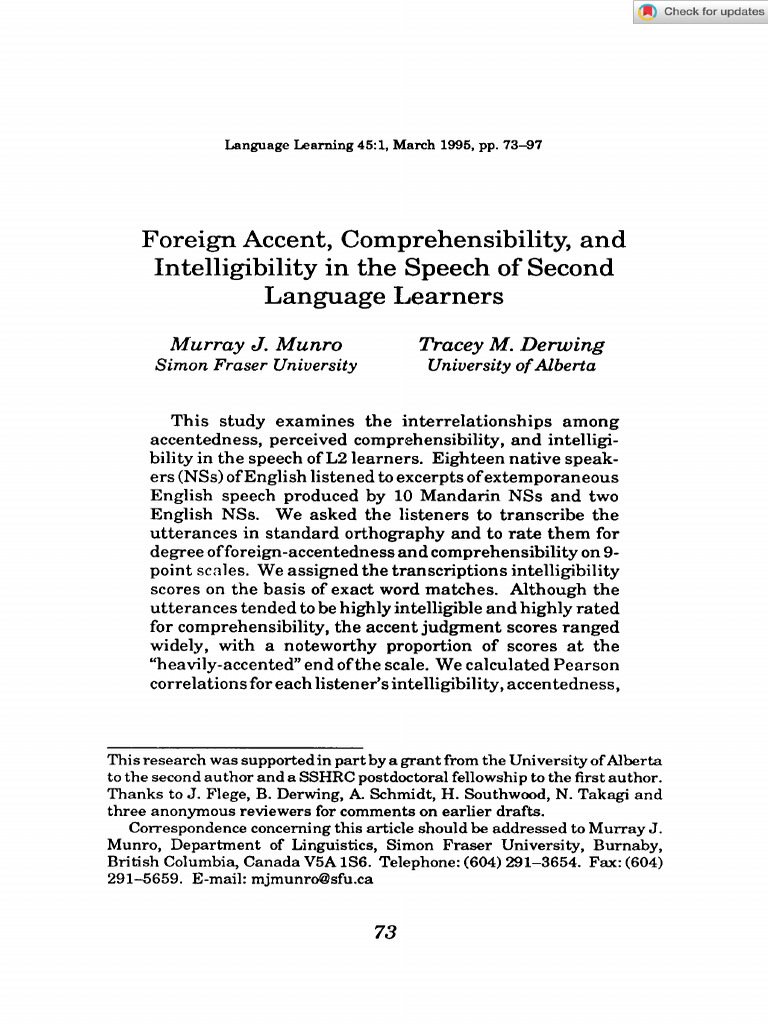 Foreign Accent Comprehensibility And Intelligibility In The Speech