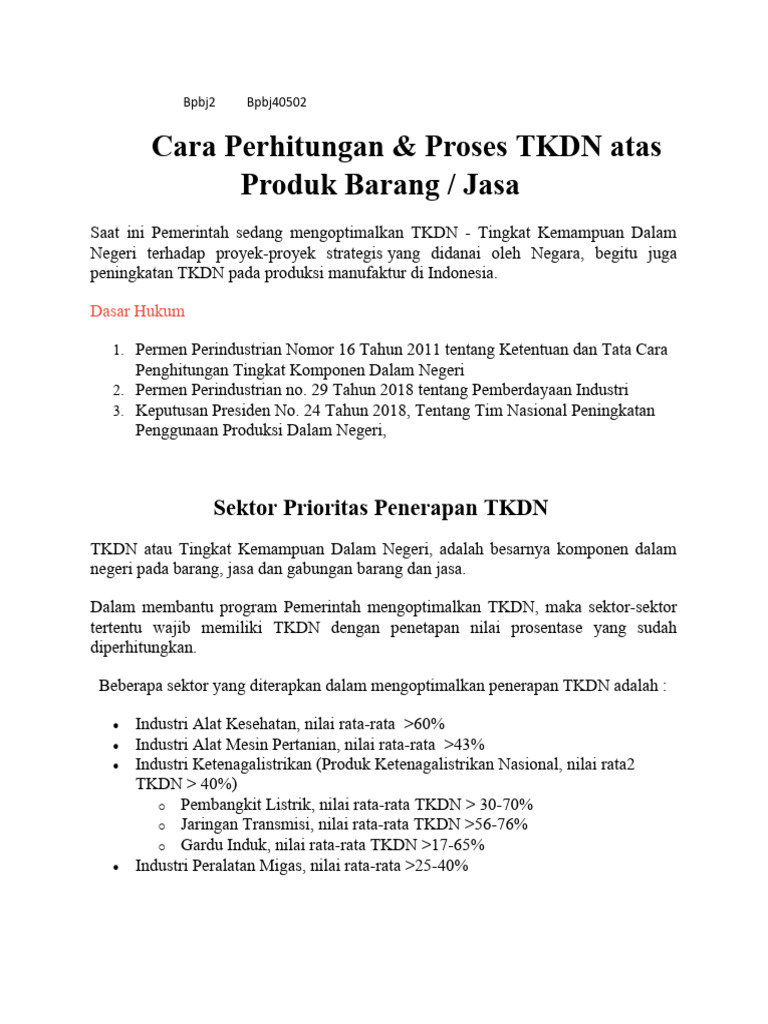 Cara Perhitungan & Proses TKDN Atas Produk Barang / Jasa: Sektor Prioritas Penerapan TKDN | PDF ...