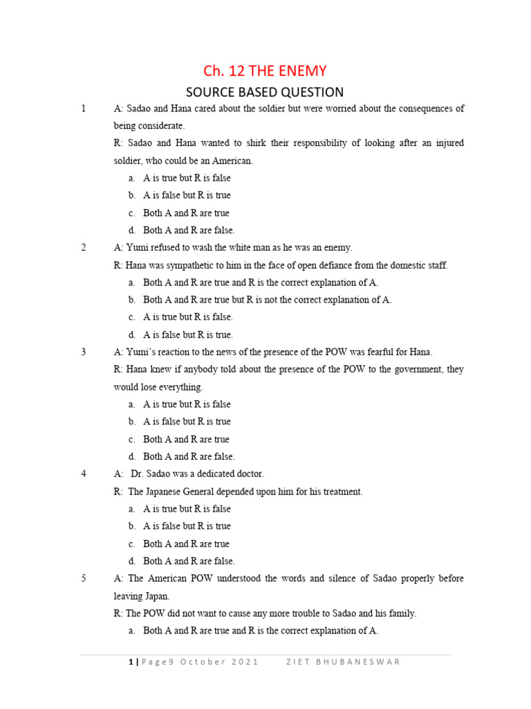 Ch. 12 The Enemy: Source Based Question | PDF