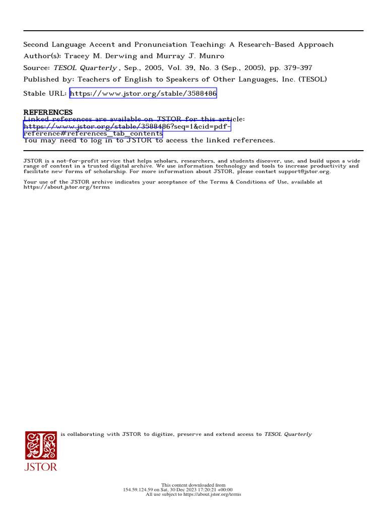 Second Language Accent and Pronunciation TeachingA Research-Based Approach | PDF | English As A ...