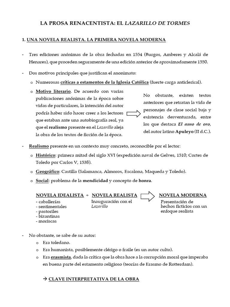 Esquema Lazarillo de Tormes | PDF