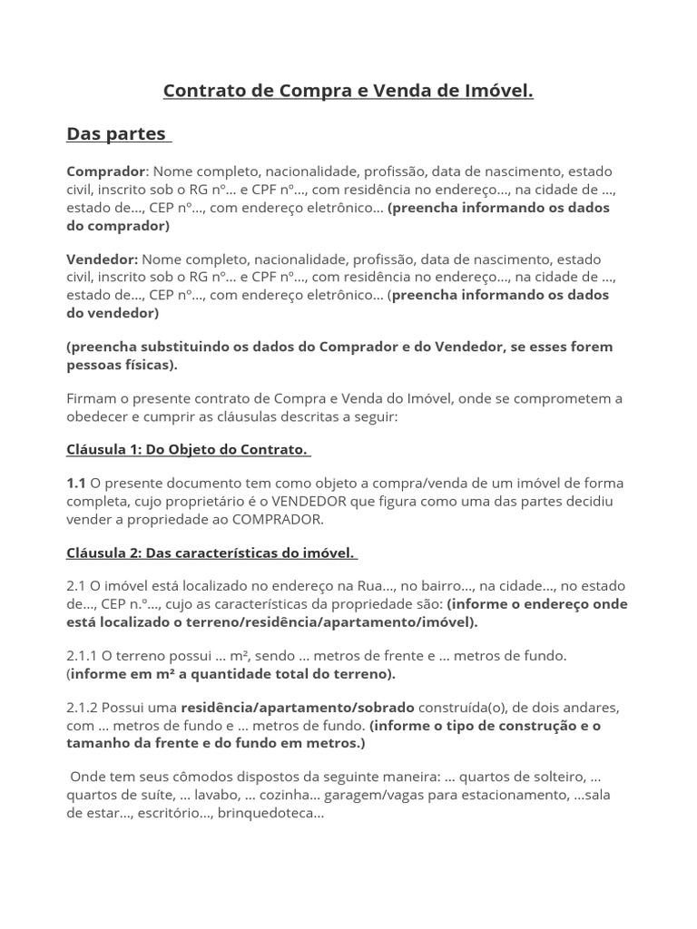 Contrato De Compra E Venda De Imóvel Pdf