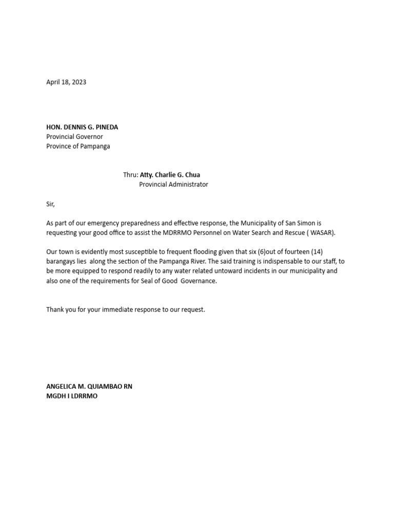 Wasar Request Letter | PDF