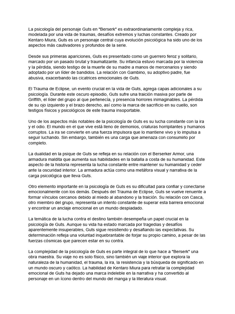 La Psicologia de Guts | PDF | Trauma psicólogico