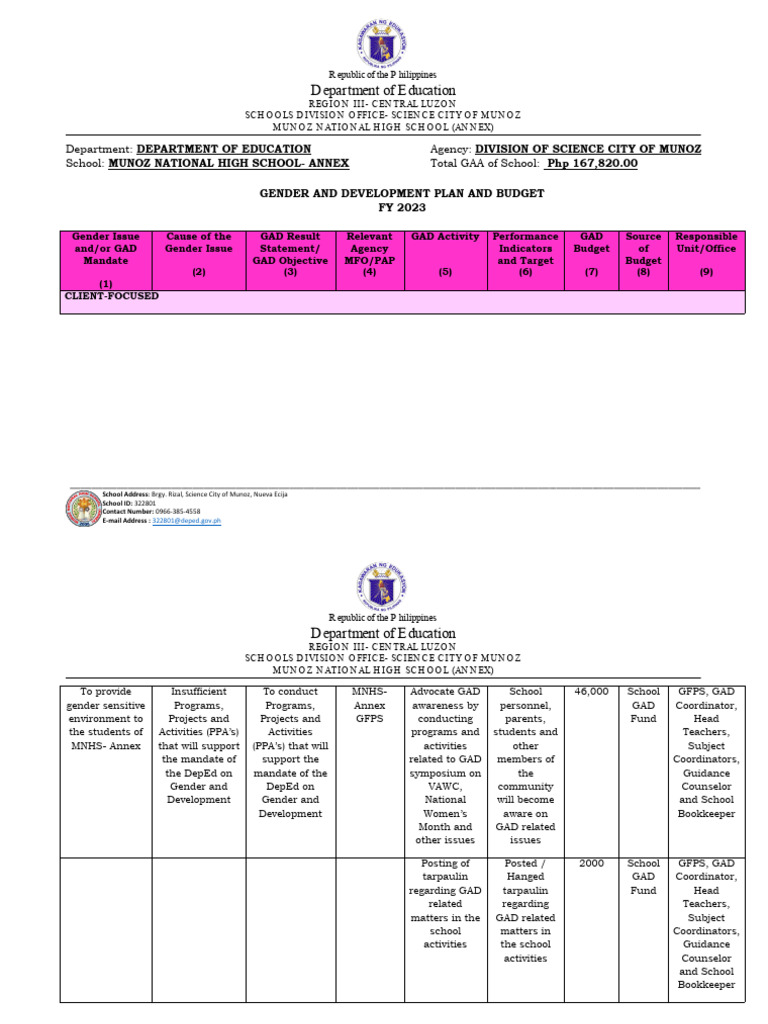 GAD Gender and Development Plan 2023 | PDF