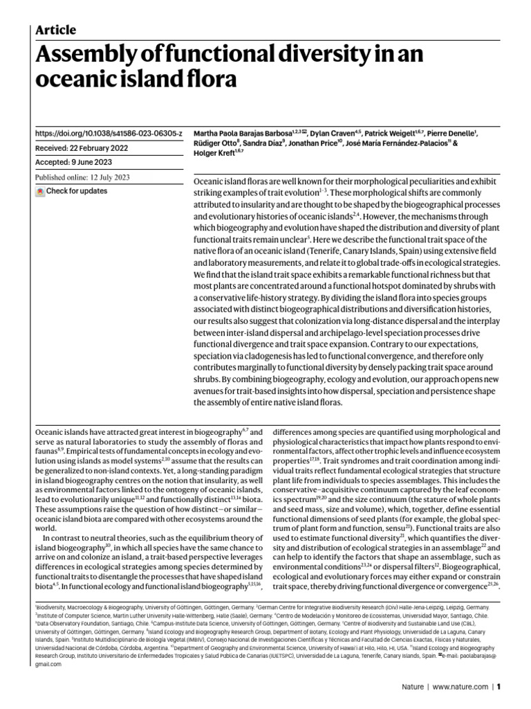 Barajas Etal 2023 Nature Assembly of Functional Diversity in An Isalnd ...
