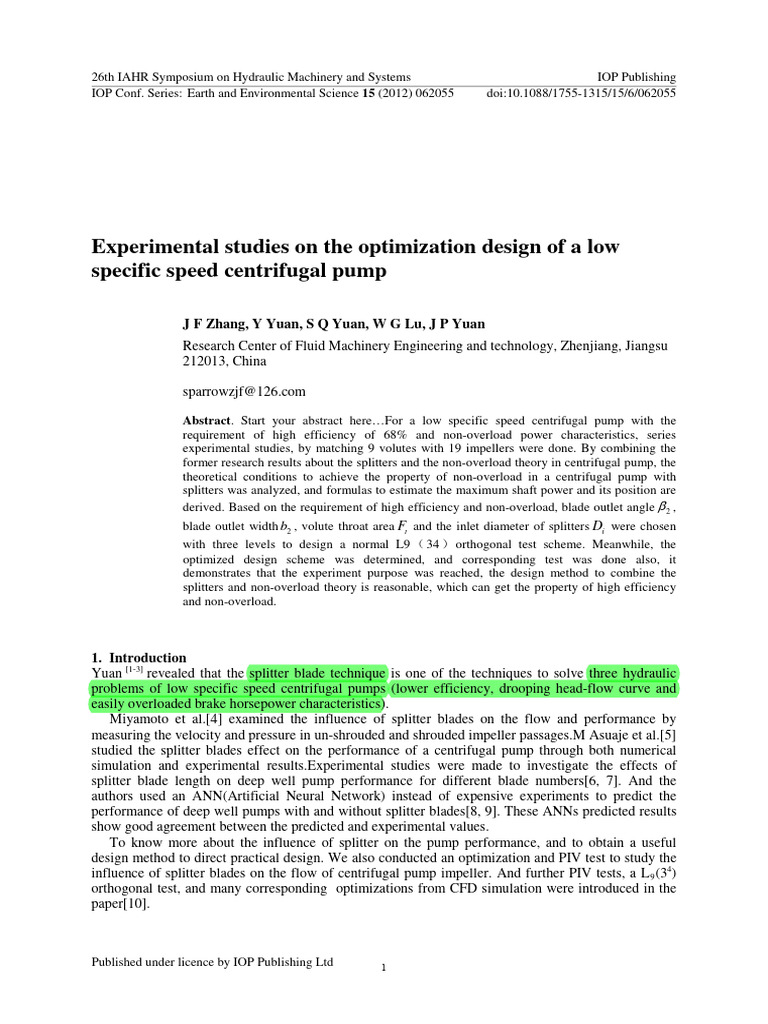 Positioning Of Splitter Vanes In Centrifugal Pumps 3 Pdf Pump Chemical Engineering